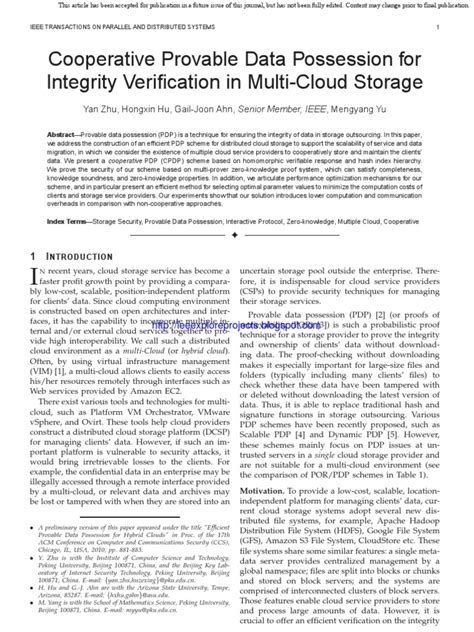 Pdf Cooperative Provable Data Possession For Integrity Integrity Verification In Multi Cloud