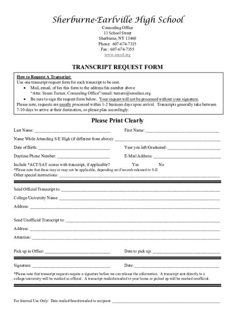 Fillable Online S E Transcript Request Form 11 2021 Fax Email Print
