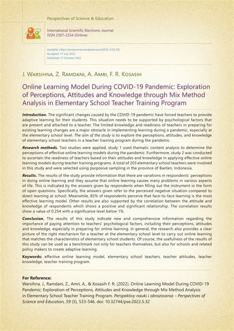 PDF Online Learning Model During COVID Pandemic Exploration Of Perceptions Attitudes And