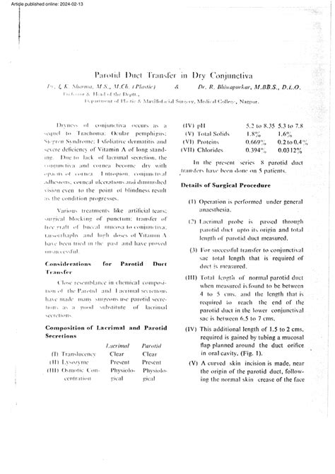 Pdf Parotid Duet Transfer In Dry Conjunctiva