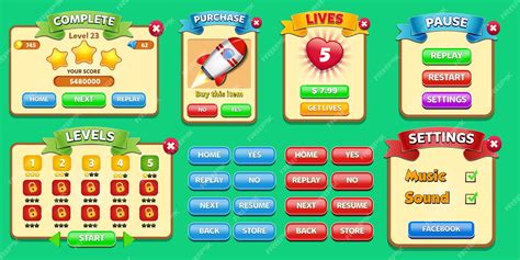 Premium Vector Casual Game Ui Kit Menus Pop Up Screens And Game Elements