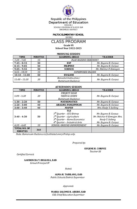 Class Program Template 4 6 Republic Of The Philippines Department Of
