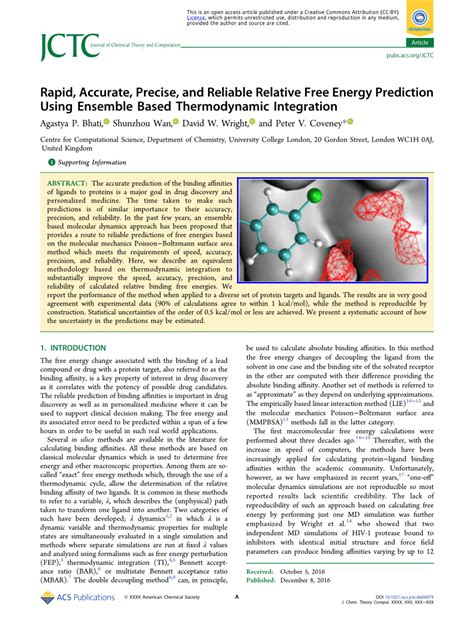 Pdf Rapid Accurate Precise And Reliable Relative Free Energy Prediction Using Ensemble