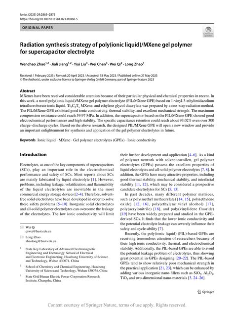 Radiation Synthesis Strategy Of Polyionic Liquidmxene Gel Polymer