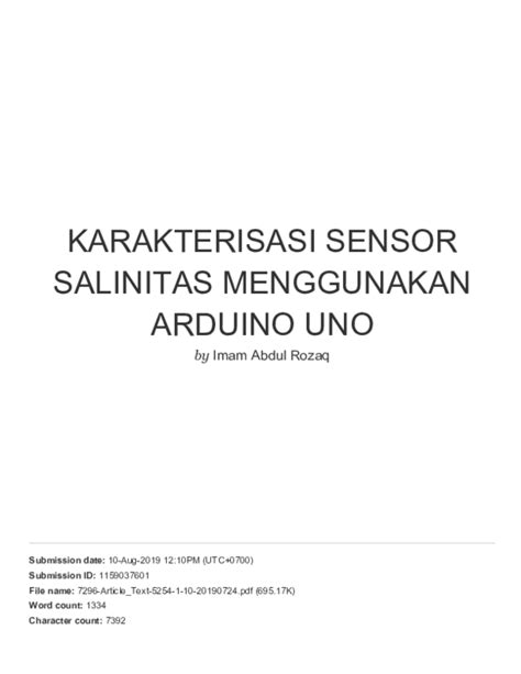 Pdf Karakterisasi Sensor Salinitas Menggunakan Arduino Uno