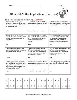 Integer Operations All Operations Word Problems By Algebra Funsheets