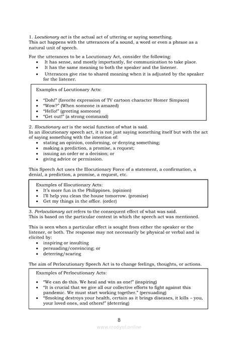 Oral Communication In Context Module 7 Types Of Speech Act Shs Modules