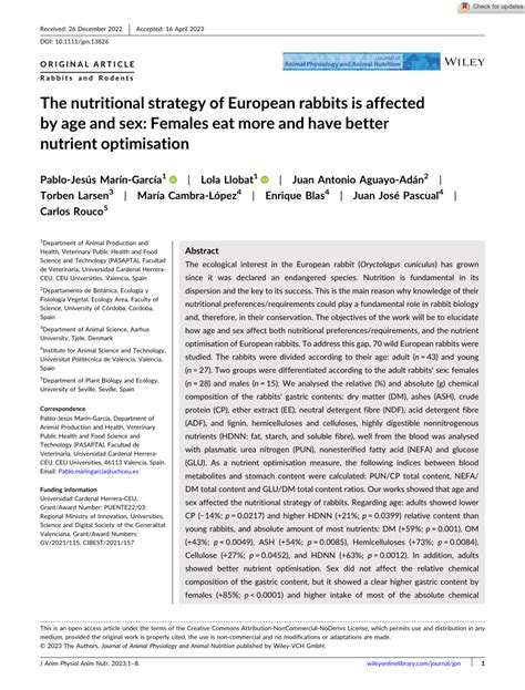 Pdf The Nutritional Strategy Of European Rabbits Is Affected By Age