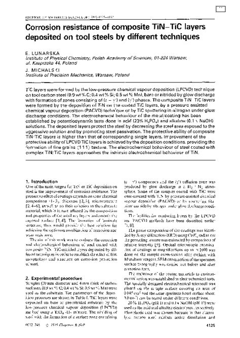 Pdf Corrosion Resistance Of Composite Tin Tic Layers Deposited On Tool Steels By Different