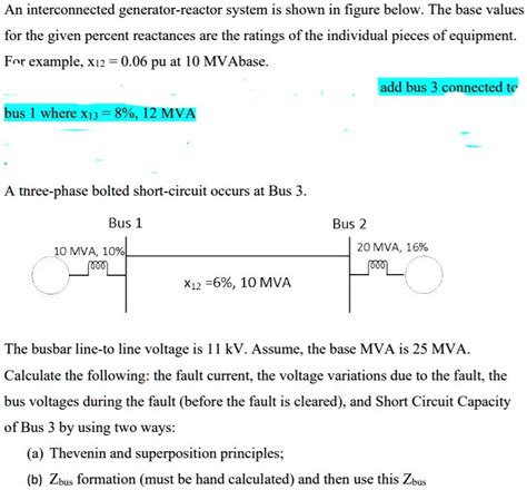 Solved An Interconnected Generator Reactor System Is Shown In The Figure Below The Base Values