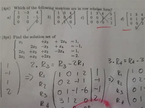 solved a which of the following matrices are in row echelon