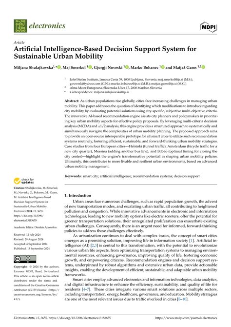 Pdf Artificial Intelligence Based Decision Support System For Sustainable Urban Mobility