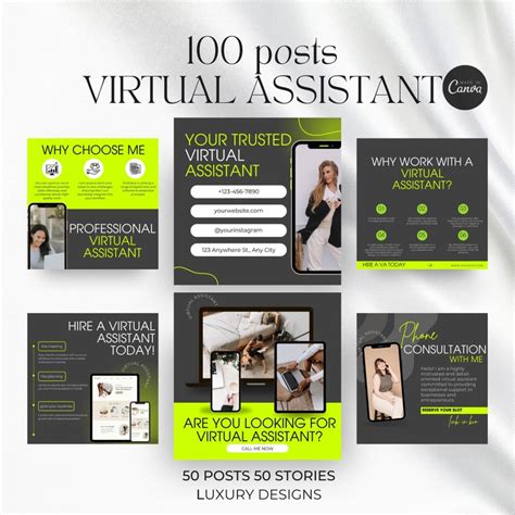 Virtual Assistant Instagram Template Neon Virtual Assistant Canva Virtual Assistant Social