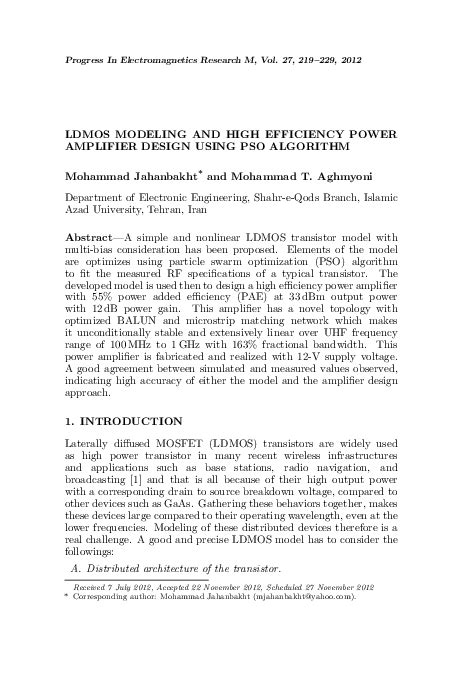 Pdf Ldmos Modeling And High Efficiency Power Amplifier Design Using Pso Algorithm
