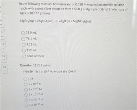 Solved In The Following Reaction How Many ML Of M Chegg Com