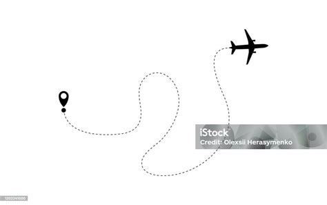 시작점과 대시 선 추적이있는 비행기 비행 경로의 비행기 라인 경로 관광 및 여행 웨이 포인트는 흰색 배경에 관광 여행을위한 것입니다 벡터 아이콘 0명에 대한 스톡 벡터 아트