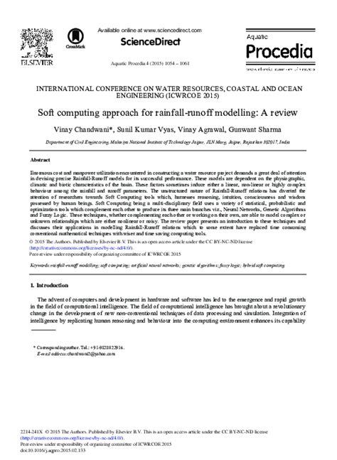 Pdf Soft Computing Approach For Rainfall Runoff Modelling A Review