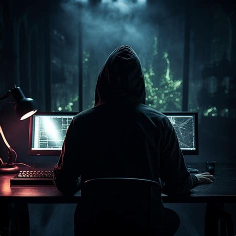 Premium Photo Full Rear View Of An Anonymous Hooded Hacker Coding In