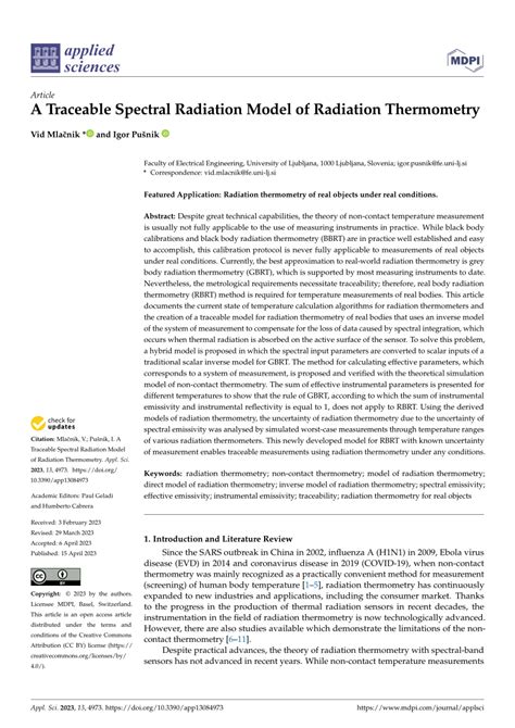 Pdf A Traceable Spectral Radiation Model Of Radiation Thermometry