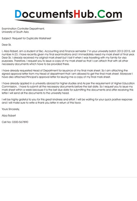 Application For Duplicate Marks Sheet Documentshub Com