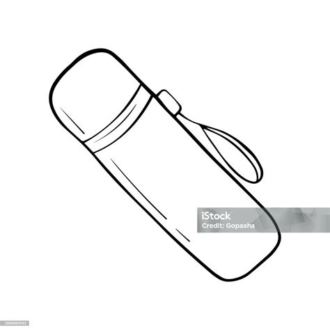 보온병 손으로 그린 윤곽선 낙서 아이콘 흰색 배경에 격리 된 인쇄 웹 모바일 및 인포 그래픽용 보온병의 벡터 스케치 그림 단열 음료 용기에 대한 스톡 벡터 아트 및 기타