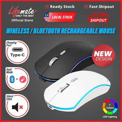 Ready Stock Rechargeable Computer Tablet Mouse Type C Port LED Lighting G Wireless