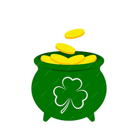 St Patricks Day Símbolo Dinero Olla Llena De Monedas De Oro Vector