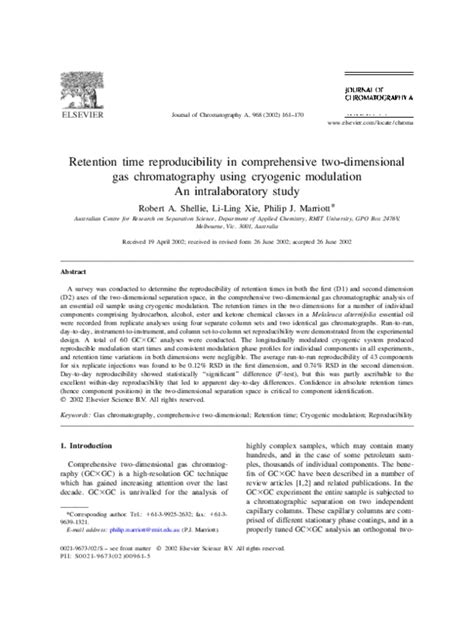 Retention Time Reproducibility In Comprehensive Two Dimensional Gas