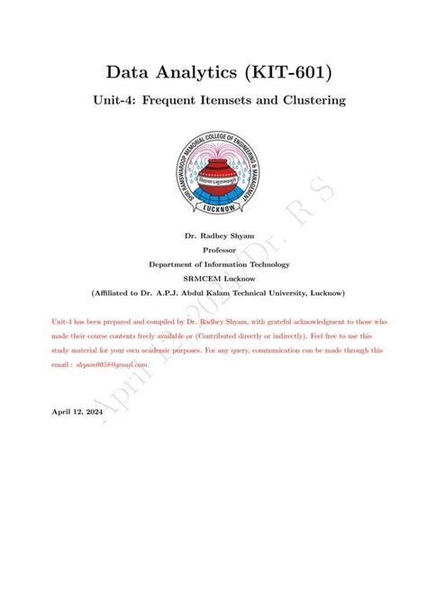 KIT 601 Lecture Notes UNIT 4 Pdf Frequent Itemsets And Clustering PDF