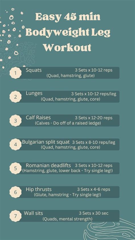 Easy 45 Min Bodyweight Leg Workout For Quad Hamstring Glute Core Lower