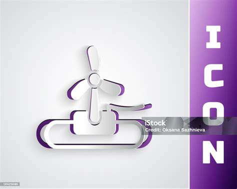 종이 컷 풍력 터빈 아이콘 은 회색 배경에 격리 풍력 발전기 기호 전력 생산을 위한 풍차 종이 아트 스타일 벡터 3차원 형태에 대한 스톡 벡터 아트 및 기타 이미지 Istock