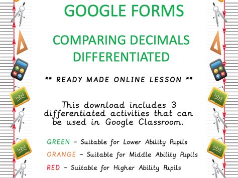 Differentiated Comparing Decimals Online Learning Google Forms Teaching Resources