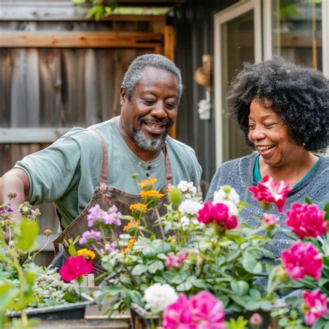 Free Joyful Gardening Couple Image Gardening Couple Flowers