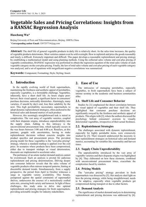 Pdf Vegetable Sales And Pricing Correlations Insights From A Ransac Regression Analysis