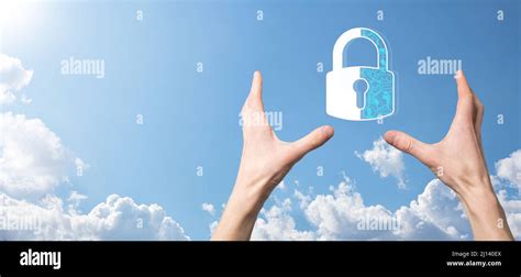 Cyber Security Network Padlock Icon And Internet Technology Networking Businessman Protecting