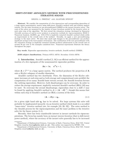 Pdf Shift Invert Arnoldis Method With Preconditioned Iterative Solves