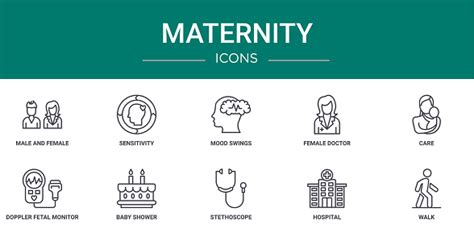 남성과 여성 감도 기분 변화 여성 의사 케어 도플러 태아 모니터 보고서 프리젠 테이션 다이어그램 웹에 대 한 베이비 샤워 벡터 아이콘과 같은 10 개의 개요 웹 출산 아이콘
