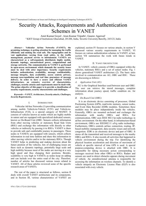 Pdf Security Attacks Requirements And Authentication Schemes In Vanet