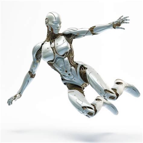 Premium Photo Robot Man Jumping Isolated On White Backgroun