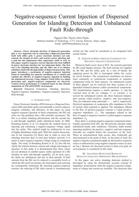 Pdf Negative Sequence Current Injection Of Dispersed Generation For