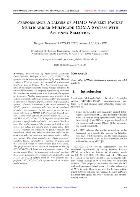 Pdf Performance Analysis Of Mimo Wavelet Packet Multicarrier
