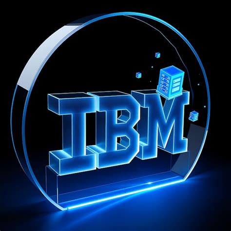 Ibm Logo Carved From Frosted Translucent Plastic Gently Rotating Neon Blue Lines Pulse From The