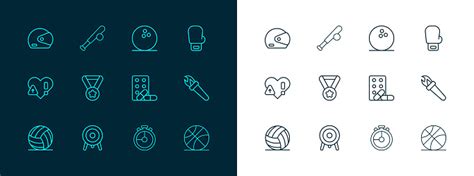 세트 라인 권투 장갑 대상 스포츠 덤벨 스톱워치 메달 볼링 공 레이싱 헬멧 및 야구 방망이 아이콘으로 스포츠 도핑 벡터 3위에