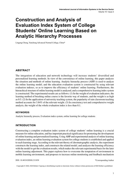 Pdf Construction And Analysis Of Evaluation Index System Of College