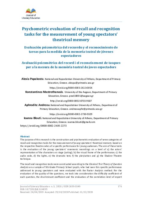Pdf Psychometric Evaluation Of Recall And Recognition