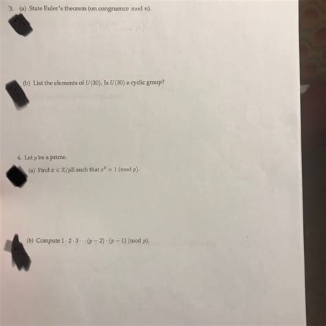 Solved 3 A State Eulers Theorem On Congruence Mod N