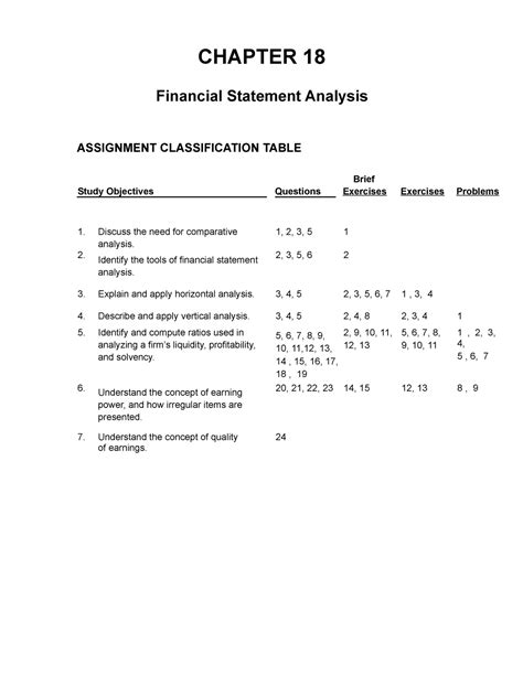 chapter 18 financial statement analysis chapter 18 financial statement analysis assignment