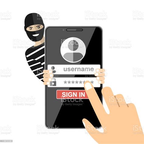 Thief Hacker In Mask Stealing Passwords From Smartphone Anti Phishing