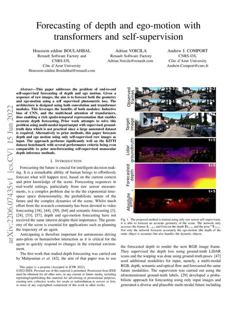 Forecasting Of Depth And Ego Motion With Transformers And Self Supervision Deepai