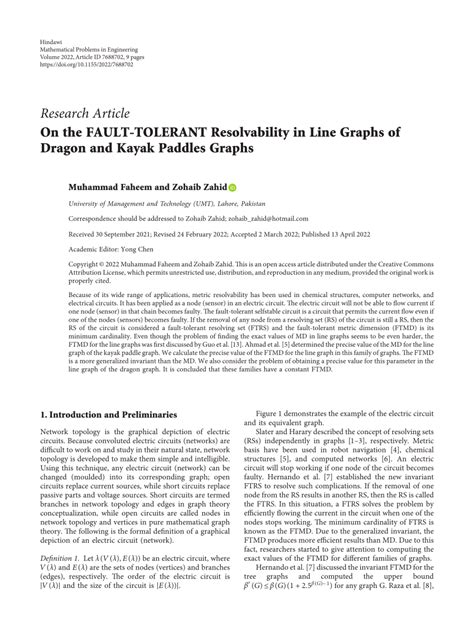 Pdf On The Fault Tolerant Resolvability In Line Graphs Of Dragon And Kayak Paddles Graphs